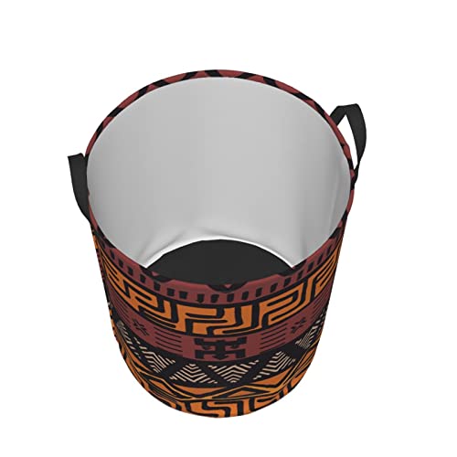 African Mud Cloth Tribal Round Waterproof Storage Box Organizer Round Laundry Basket Portable Dirty Clothes Bag With Handle Suitable For Bedroom, Books, Toy Medium