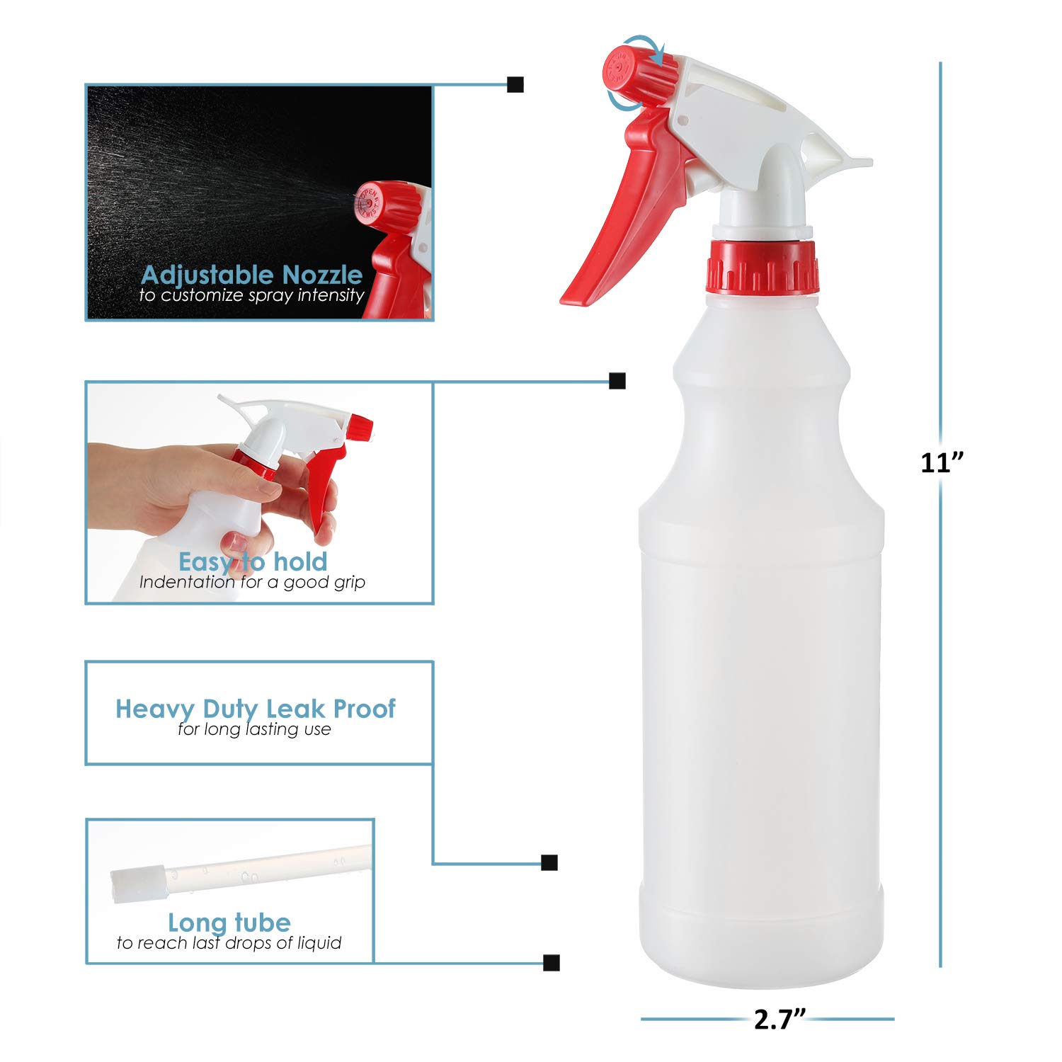 DilaBee Spray Bottles - 4-Pack 16oz Plastic Empty Spray Bottles for Cleaning Solutions, Hair, Plants, Household and Commercial Use - Heavy Duty Water Mist Sprayer