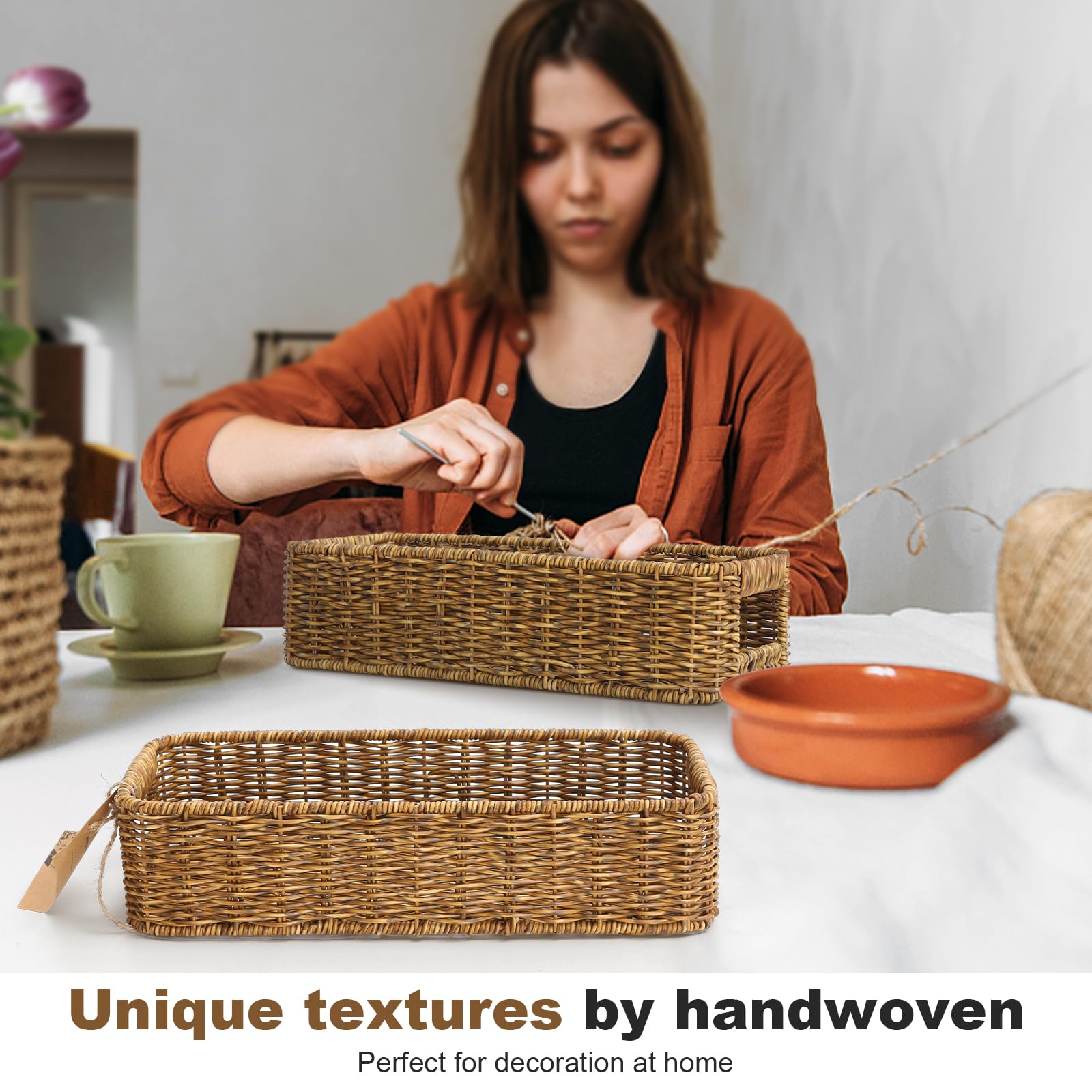 UPINFREESmall Wicker Baskets, Wicker Toilet Basket Tank Topper,Toilet Paper Basket for Back of Toilet Tank Top, 1-Pack