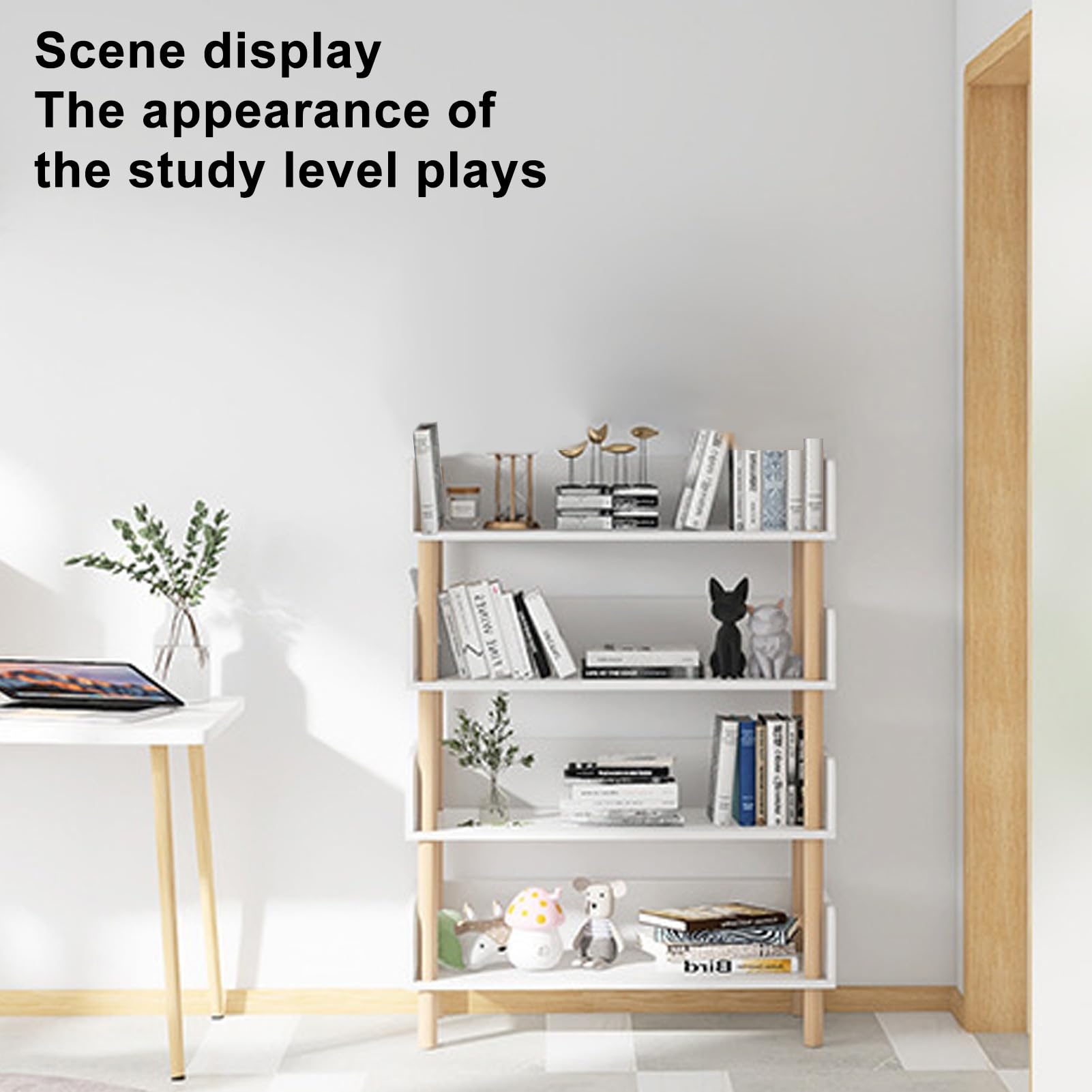 GIFZES 4-Tier Wooden Shelf Bookcase, Modern Freestanding Bookshelf, Small Open Bookcase with Side Panels and Solid Wood Frame, White Bookcase Storage Rack Display Stand for Home and Office Warm White