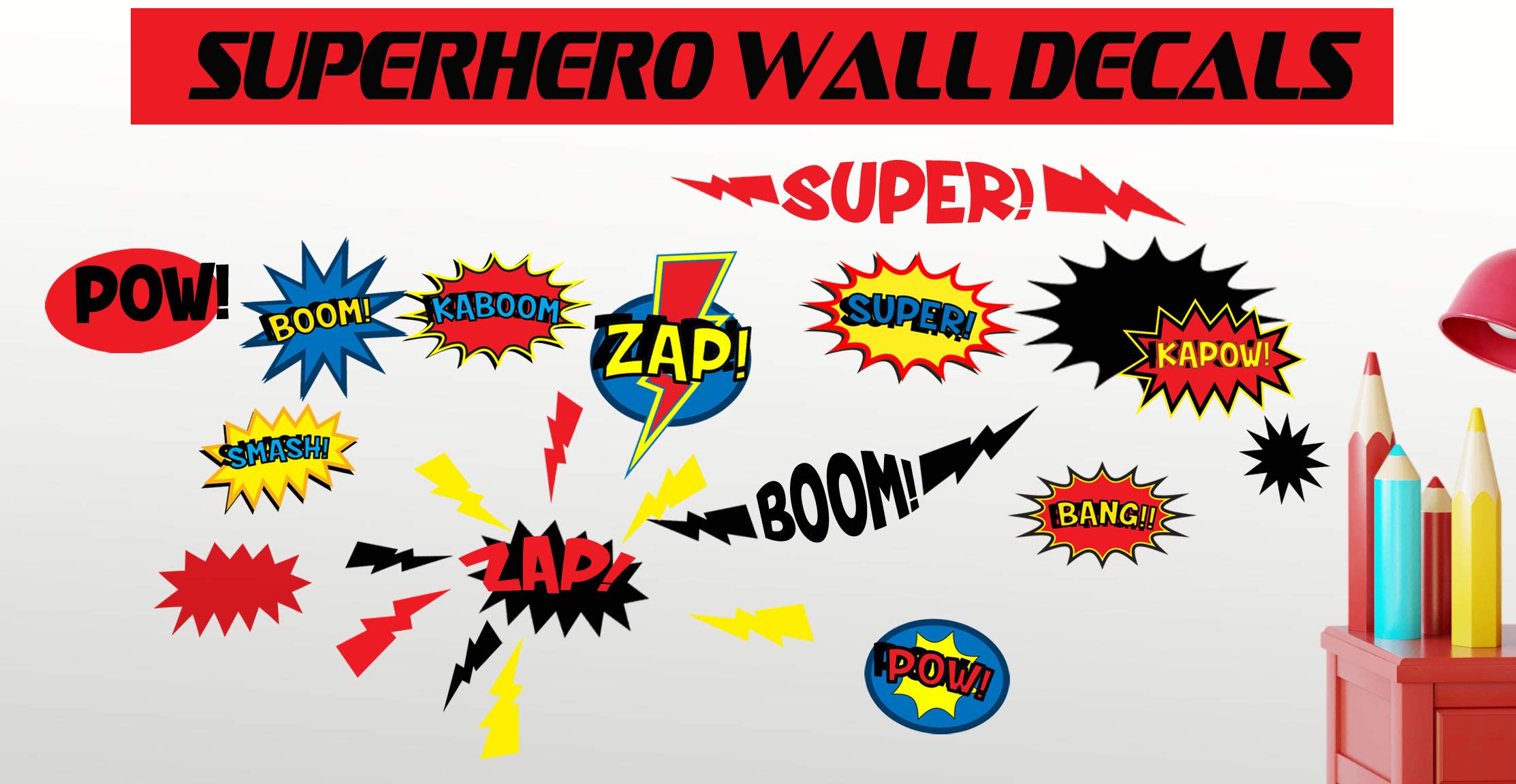 Superhero Boys Room Wall Decals Decor Stickers Teenager Decorations for Bedroom (Superhero)