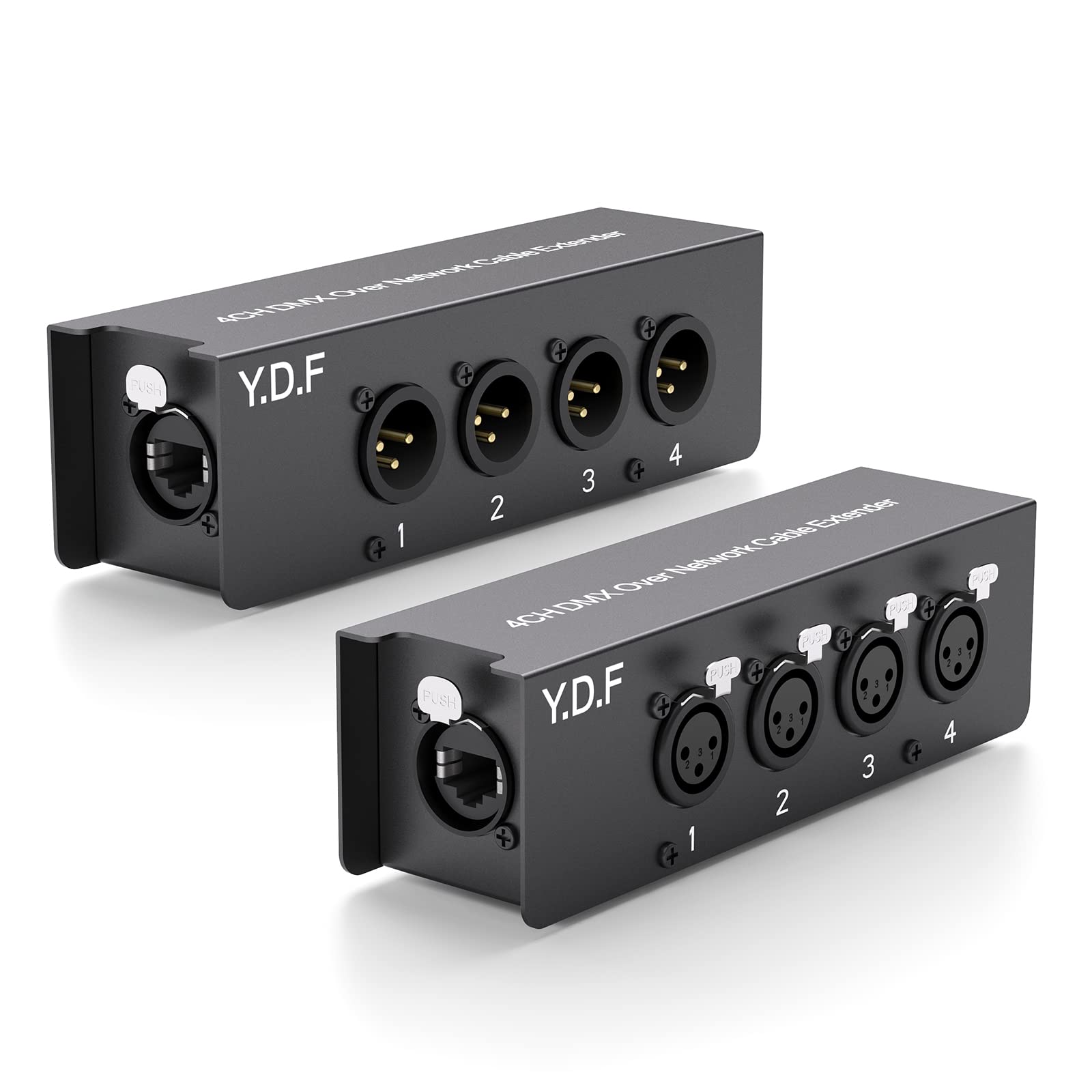 4 Channel 3-Pin XLR Male to Female Over Ethercon Cable Multi Extender for Stage Lighting and Recording Studio- XLR/AES/DMX Channel Over Shielded Cat5/Cat5E/Cat6/Cat7 Ethernet Cable (1 Male+1 Female)