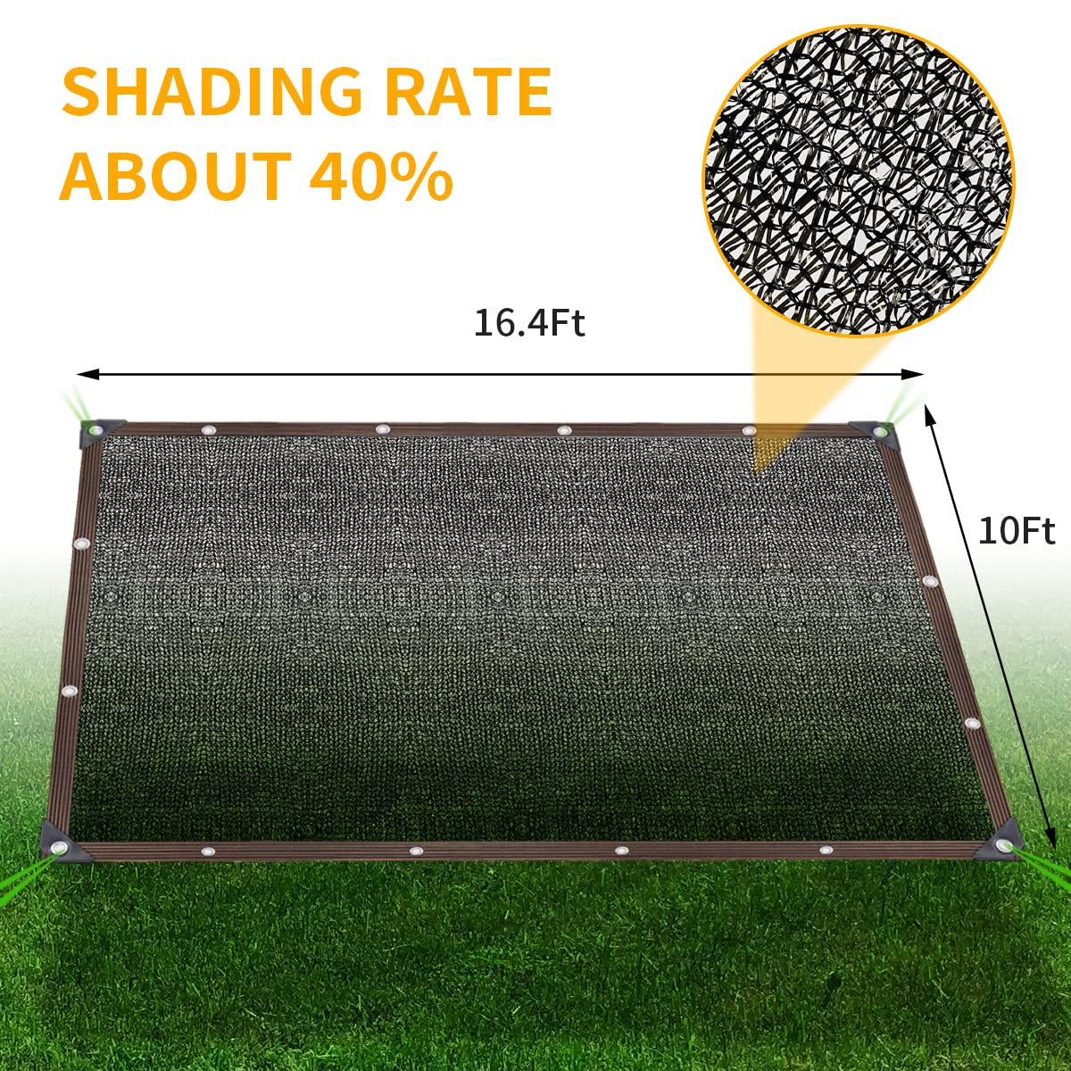 40% Shade Cloth Garden Shade Mesh Net with Grommets - Sun Shade Cover for Pergola, Patio Plants, Greenhouse, Chicken Coop, Outdoor (10Ft x 16.4Ft)