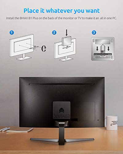 Bmax Mini PC 6GB DDR3/64GB eMMC Celeron N3350 (Up to 2.4 GHz) Support 512GB/2TB M.2 SSD Expansion, HDMI+VGA Port 4K HD Dual Display, 2.4G/5G Dual WiFi BT4.2, Micro Computer B1 Plus