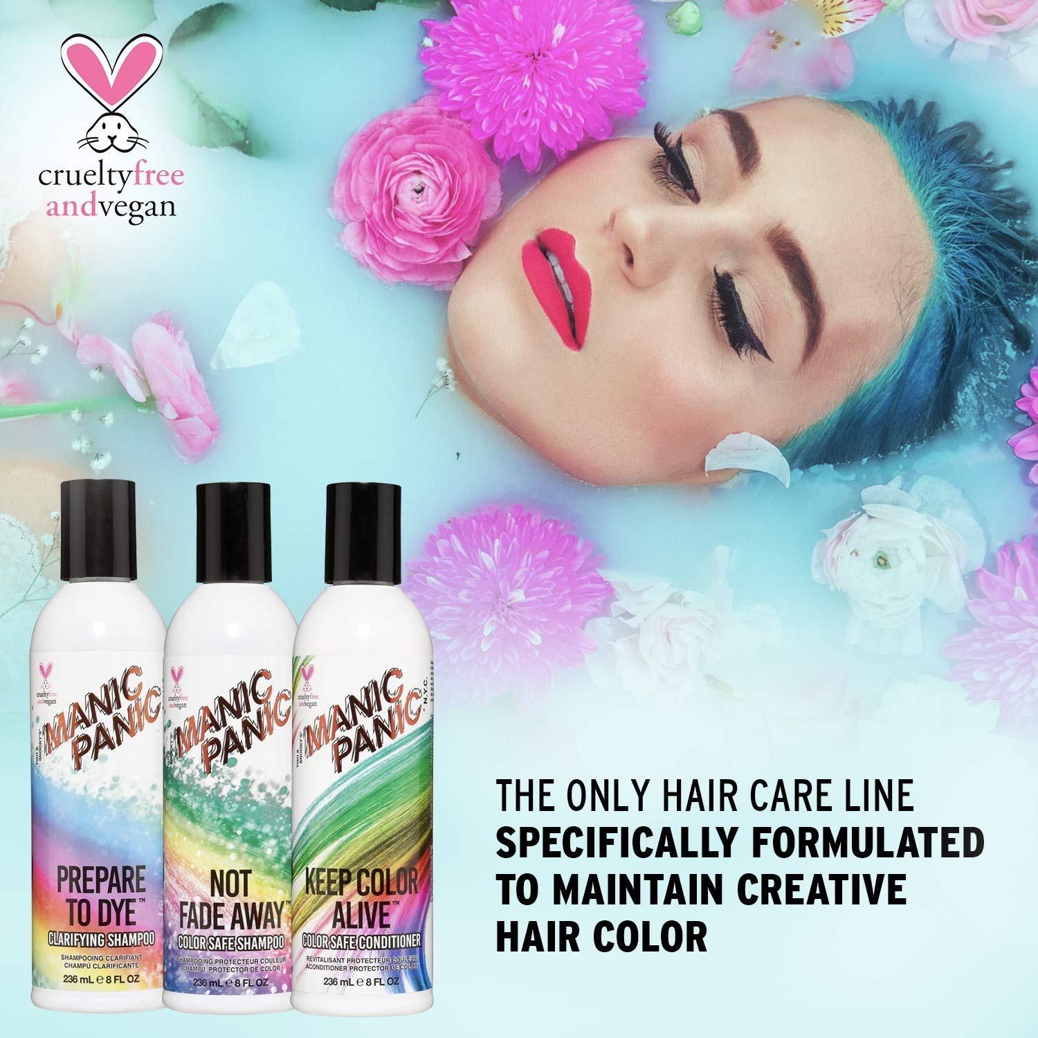 MANIC PANIC Blue Lightning Hair Bleach Kit 30 Volume Developer Bundle with Prepare to Dye Clarifying Shampoo