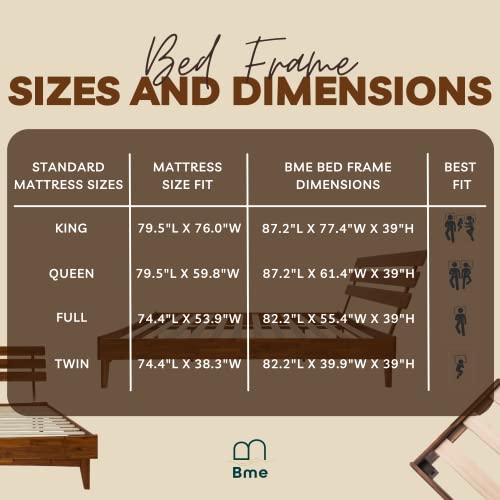 Bme Caden 15 Inch Deluxe Bed Frame with Adjustable Headboard - Mid Century, Retro Style with Acacia Wood - No Box Spring Needed - 12 Strong Wood Slat Support - Easy Assembly - Dark Chocolate, King