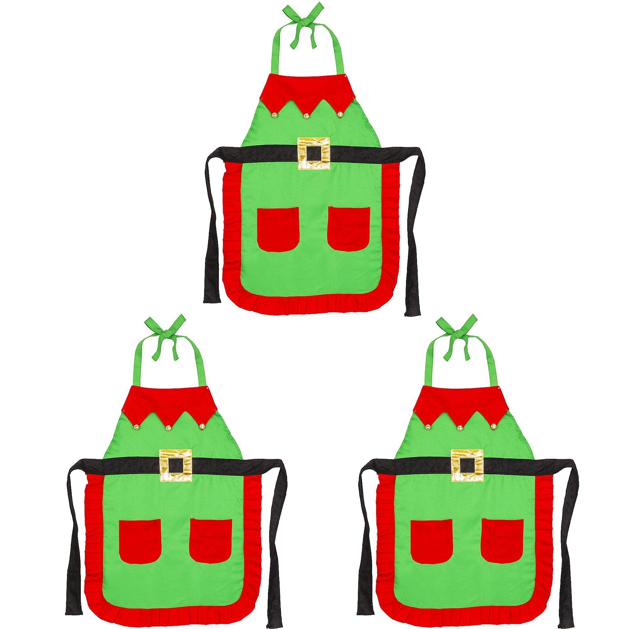 amscan Party City 3-Pack Christmas Elf Fabric Apron for Teens and Adults, One Size Fits Most