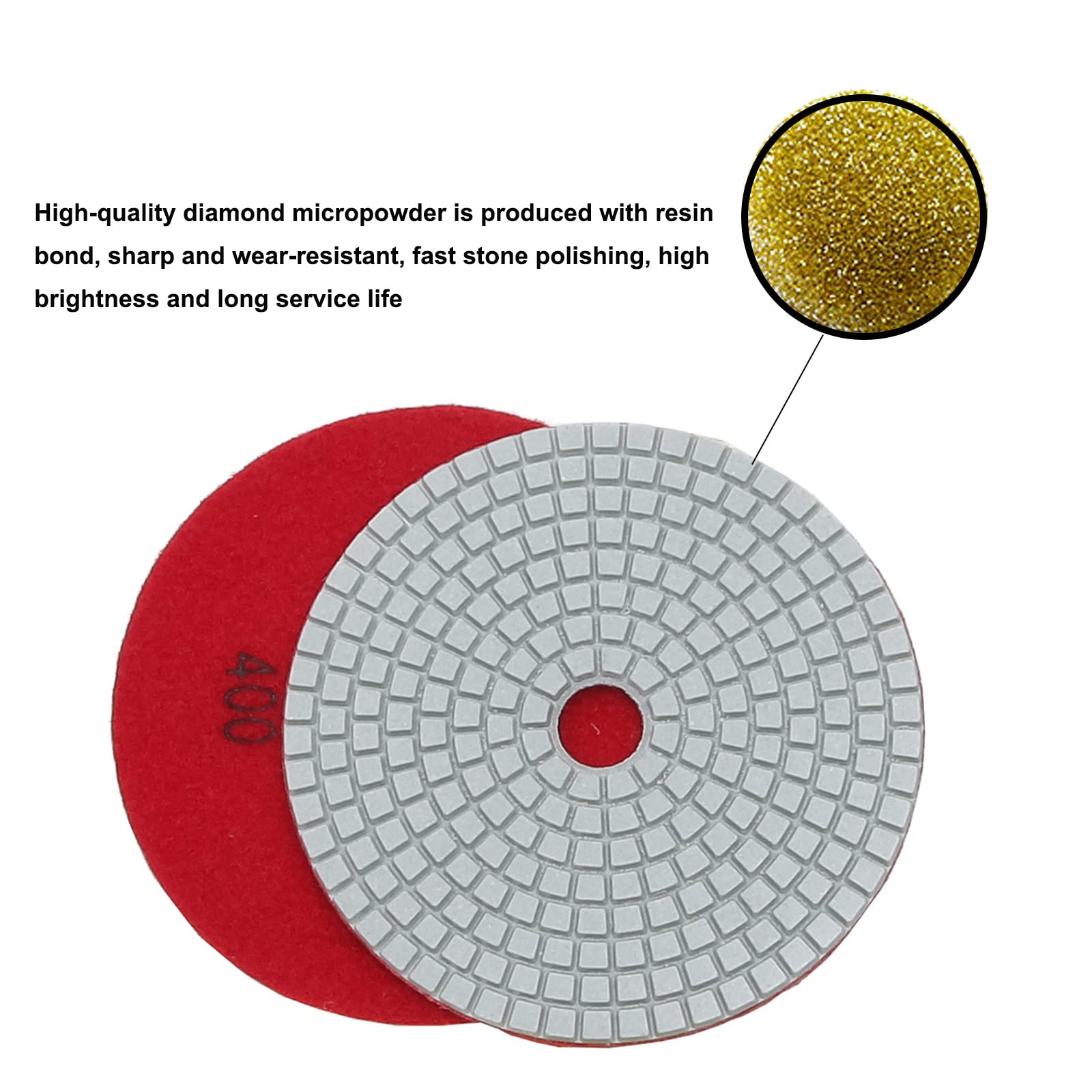 4 Inch Diamond Grinding Pads for Tile, 13pcs Wet/Dry Diamond Sanding Polishing Sheet Granite Stone Polish Kit for Concrete Marble Countertop Quartz 30#~8000# with Backer Pads Thread 5/8"