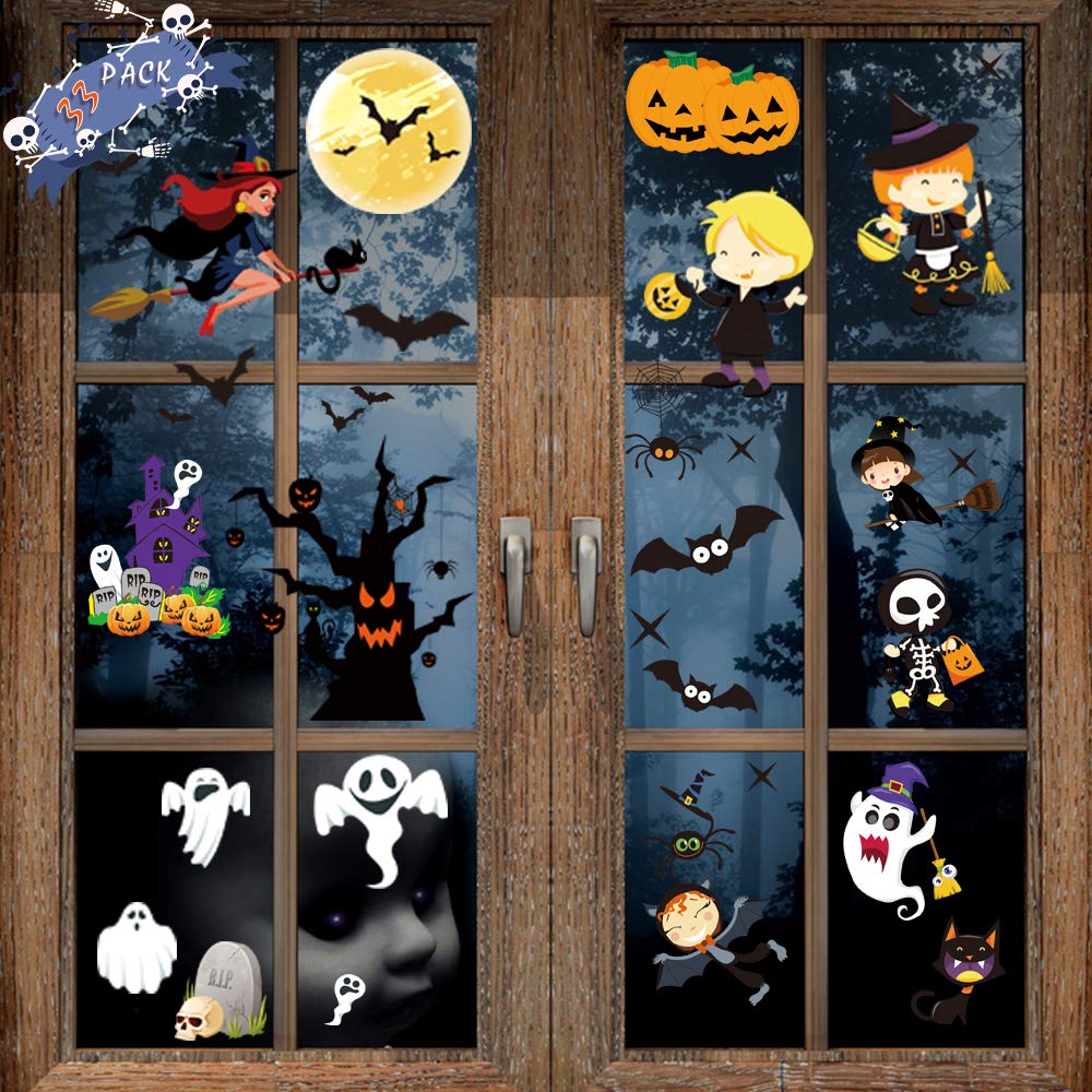 Vanleonet Halloween Window Clings Decals for Window Glass,Double-Side Spooky Removable Window Sticker for Halloween Party Decoration