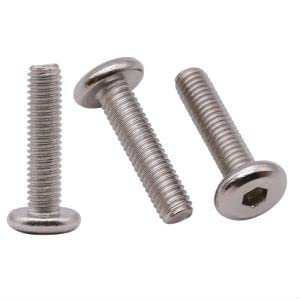 M6 x 10mm (50 PCS) Flat Round Head Socket Cap Screw, 304 Stainless Steel, Bright Finish, Full Thread, Connection Bolts, Furniture Screws 3D Printer Screws
