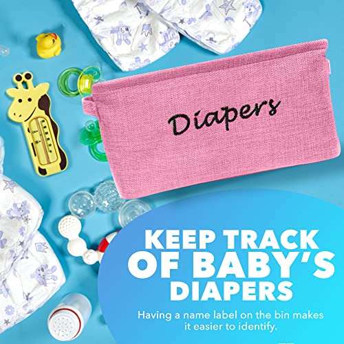 Dejaroo - Baskets for Organizing Diapers and Newborn Essentials, Baby Diaper Caddy Organizer, Embroidered Baby Shower Gifts for Moms, Linen Basket with Handle, 12 x 6 x 6 Inches, Pink