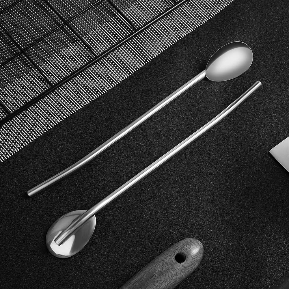 8 Pcs Stainless Steel Straws Spoons, Reusable Metall Straws Spoon with 2 Cleaning Brushes, 2 in 1 Snow Cone Straws Drinking Reusable Stainless Steel Ice Tea Long Spoons Straws for Cocktail Milkshake