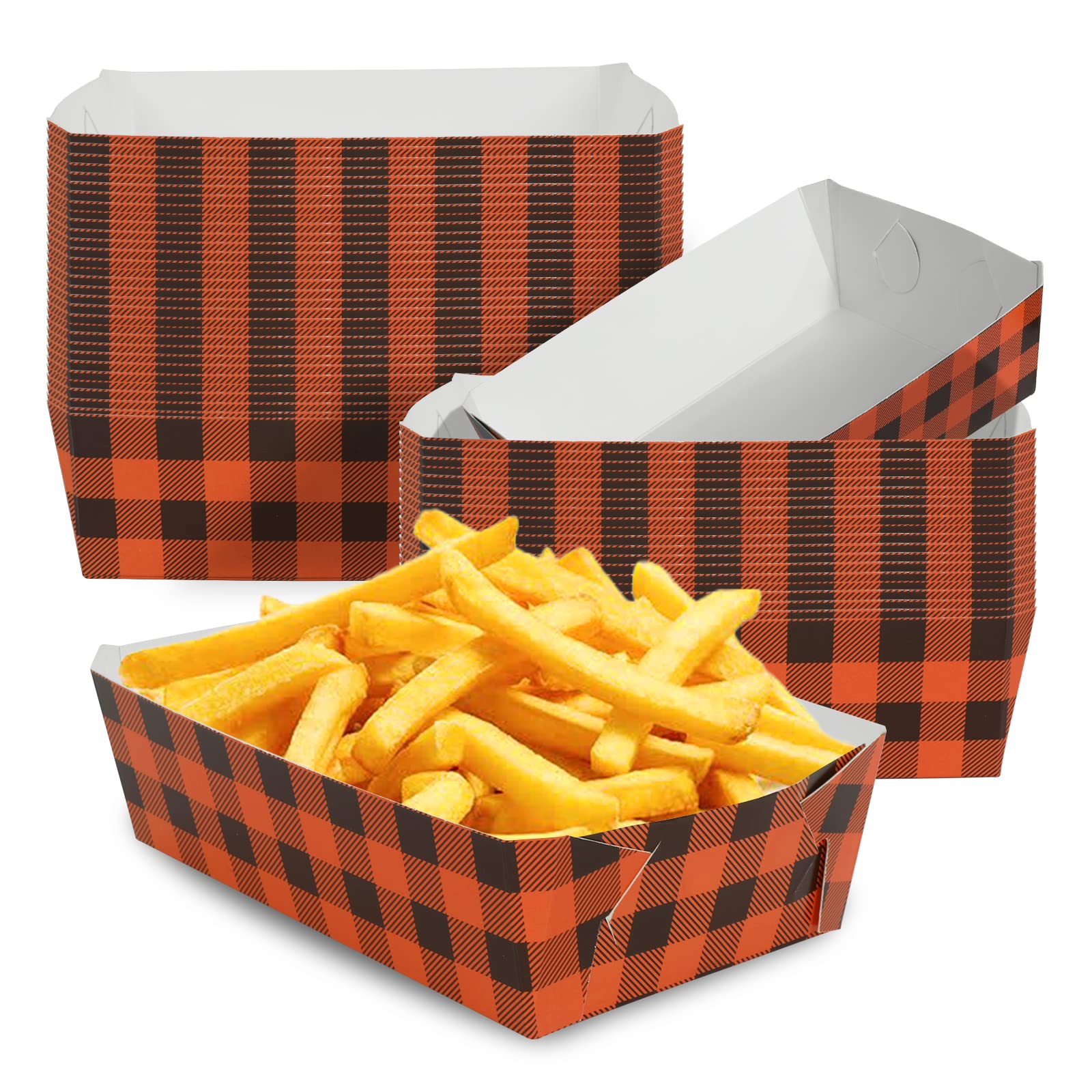 50 Pcs Fall Party Supplies Buffalo Plaid Pumpkin Food Trays Paper Orange Black Buffalo Plaid Halloween Thanksgiving Party Decorations Christmas Autumn Turkey Hot Dog Trays