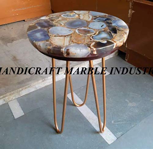 Agate Table With Metal Stand, Natural Agate Table, Round Agate Stone Table, Centerpiece, Agate Side Table 18" Inch, Piece Of Conversation, Family Heir Loom