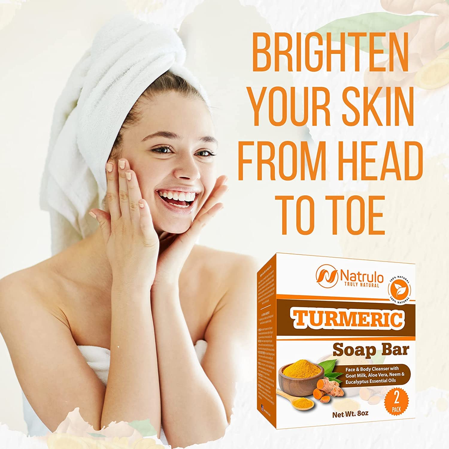 Turmeric Soap Bar for Face & Body - All Natural Turmeric Skin Soap - Turmeric Face Soap Reduces Acne, Fades Scars & Cleanses Skin - 4 Oz Turmeric Bar Soap for All Skin Types Made in USA