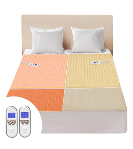 Bwarm Premium Multi-Zone Electric Heated Mattress Pad King Size, 78" x 80", Dual Controllers, 9 Heat Settings, 1-12 Hours Auto Off, Individual Body and Feet Settings, Machine Washable