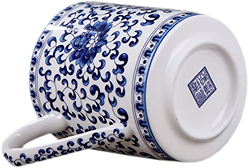 Heitiliamu Convenient Travel Home Office Chinese Gongfu Loose Leaf Tea/Coffee Brewing System- Bone China Porcelain Tea Cup/Coffee Cup/Tea Mug/Coffee Mug Personal Teacup with Tea Cup Lid,Blue Flowers