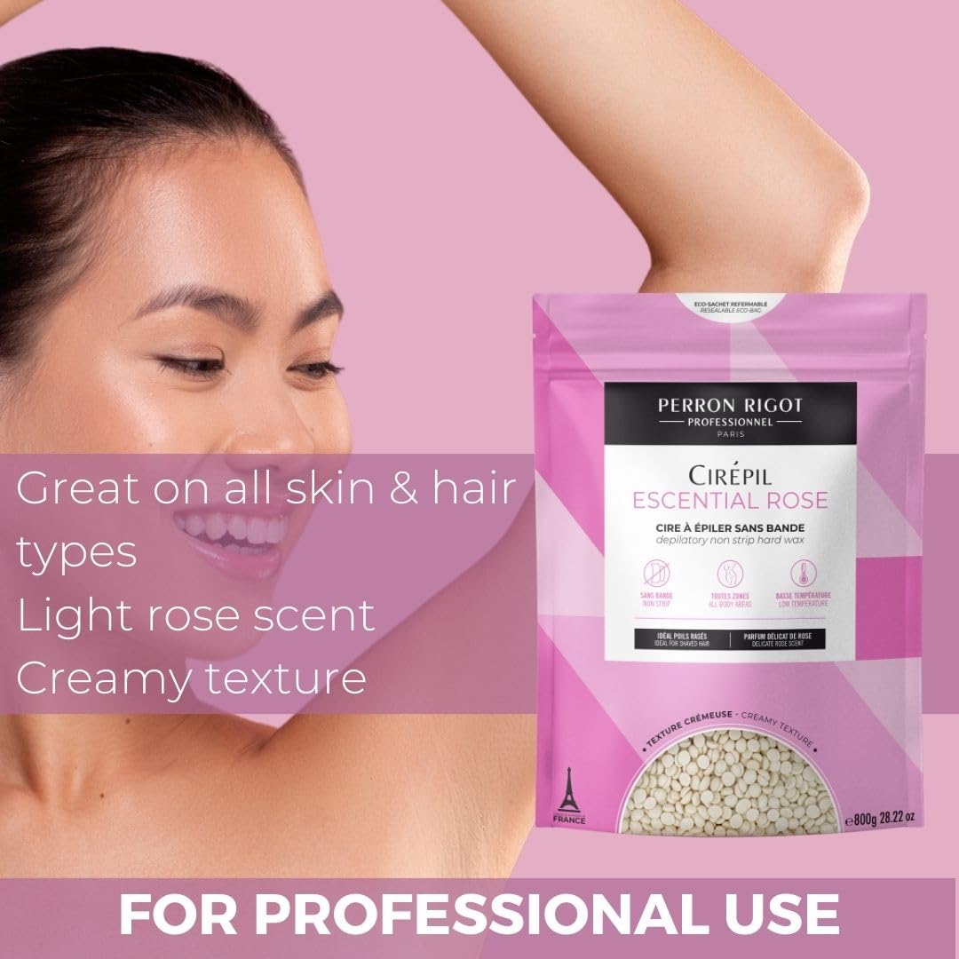 Cirepil - Escential Rose - 800g / 28.22 oz Wax Beads Bag - Light Rose Scent - All-Purpose, Creamy Texture - Perfect for Bikini Waxing