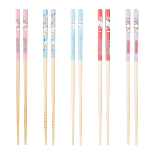 5 Pairs Cute Kitty Cat Bamboo Chopsticks Set Kitty Cat Bamboo Chopstick Set Reusable Cartoon Wooden Chopsticks for Home Kitchen Cooking Tableware Use (CSK Mel A)