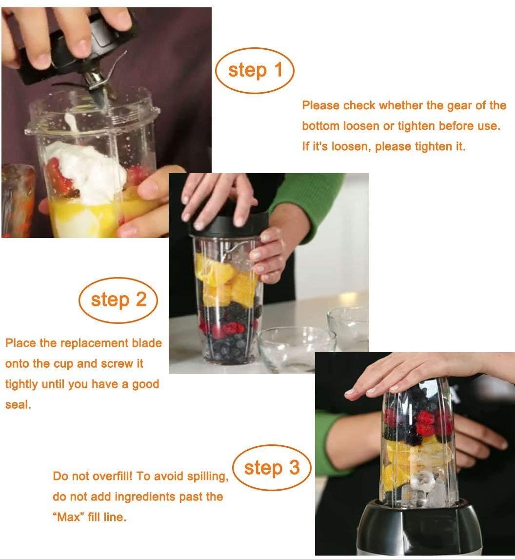 32OZ Replacement Cup with Flip Top To-go Lid & 7 Fins Blade Compatible with Nutri Ninja Auto Blender BL482 BL480-30 BL482-30 BL682