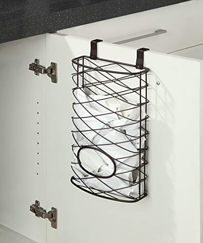 SunnyPoint Over Cabinet Kitchen Storage Organizer Holder or Basket - Hang Over Cabinet Doors in Kitchen/Pantry - Holds up to 50 Plastic Shopping Bags (BROWN)