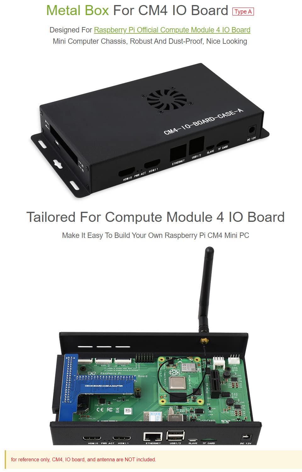 Waveshare Metal Box (A) Designed for Official Raspberry Pi Compute Module 4 IO Board Comes with Cooling Fan Mini Computer Chassis Robust and Dust-Proof Nice Looking