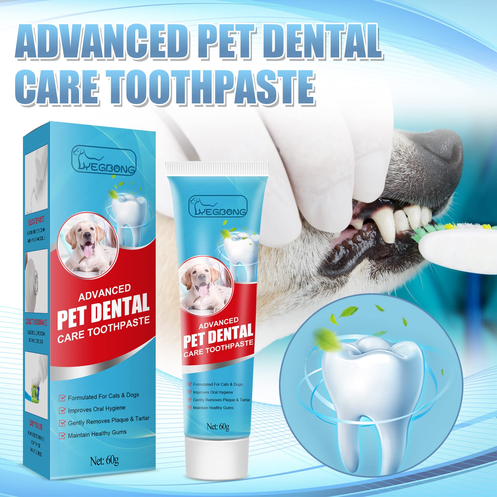 Dog Toothpaste Mint for Dogs and Puppies, Fresh Breath Dental Kit for Pets Teeth Cleaning 60g