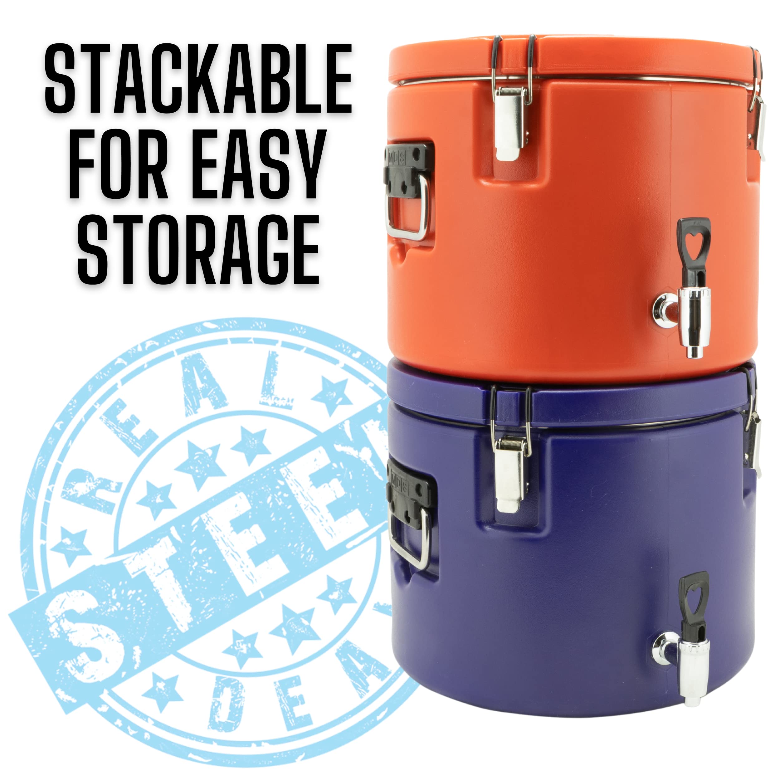 5 Gallon Insulated Beverage Cooler: Dispenser with Stainless Steel Interior and Spout/Spigot, Portable Sports Cooler for Camping, Outdoors - Fun Round Water Jug - Stackable