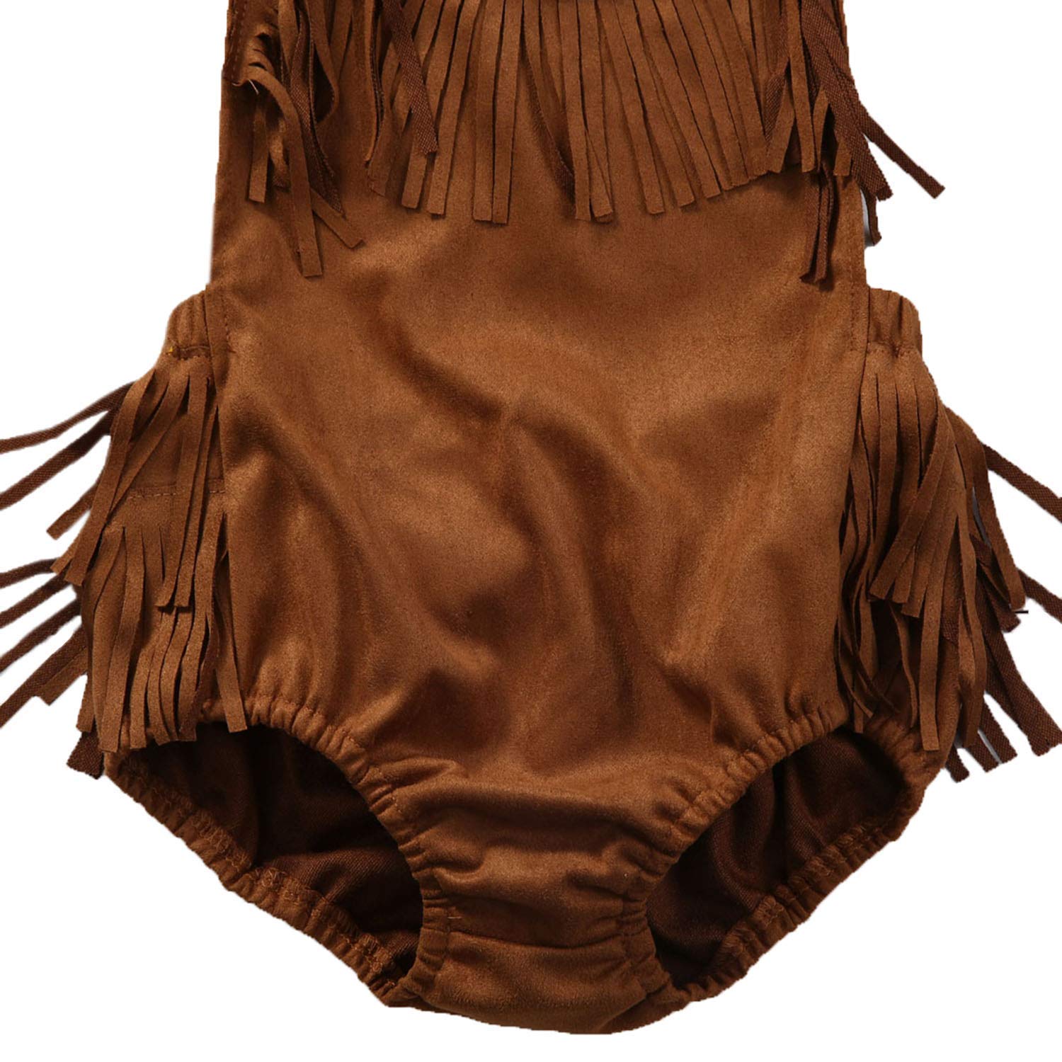Infant Baby Girl Fringe Faux Suede Romper - Western Style Halter Sunsuit, Adjustable Straps (Brown, 6-12 Months)
