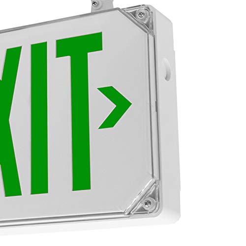 LFI Lights | Wet Location Rated Combo Green Exit Sign with Emergency Lights | White Housing | All LED | Two Adjustable Heads | Hardwired with Battery Backup | UL Listed | WLFCOMBO-G