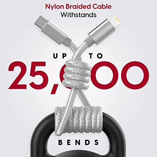 TALK WORKS USB C to Lightning Cable Charger Compatible w/iPhone 14/14 Plus/14 Pro/14 Pro Max, 13/13 Mini/13 Pro/13 Pro Max, 12/12 Mini/12 Pro/12 Pro Max, iPad-10' Braided Cord-MFI Certified (Silver)