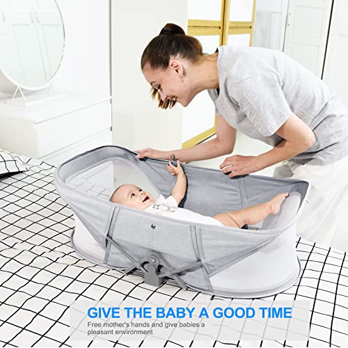 Coopzero Travel Bassinet-Folding Portable Bassinet,in Bed Bassinet for Baby,Portable Bassinet with Mosquito Net,Easy to Fold and Lightweight,Washable,Grey