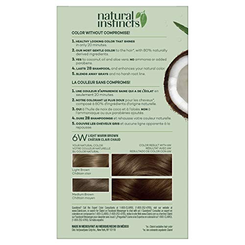 Clairol Natural Instincts Demi-Permanent Hair Dye, 6W Light Warm Brown Hair Color, Pack of 1