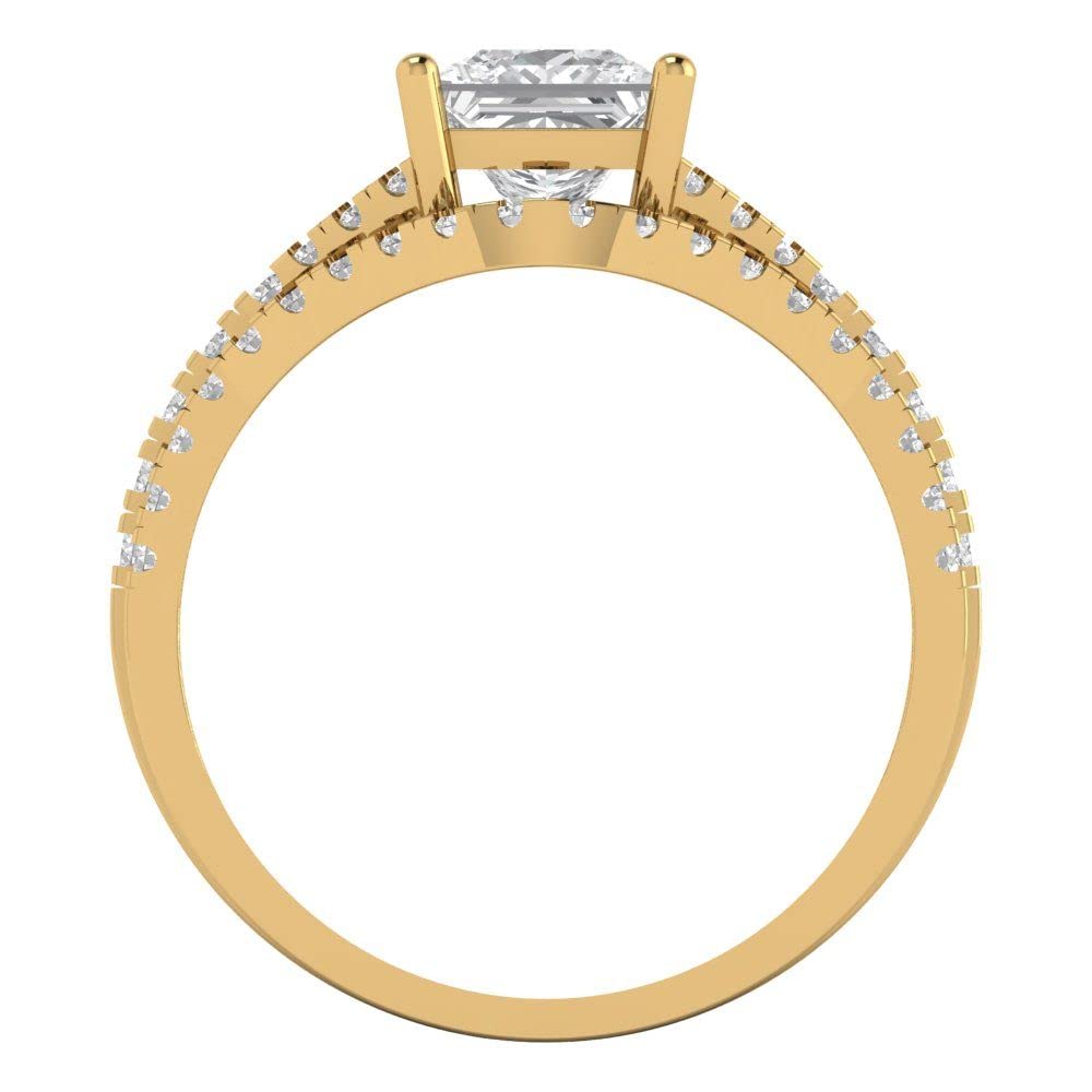 3.36 ct Princess Cut Clear Simulated Diamond 14k Yellow Gold Solitaire W/Accents Wedding Engagement Promise Ring size 8