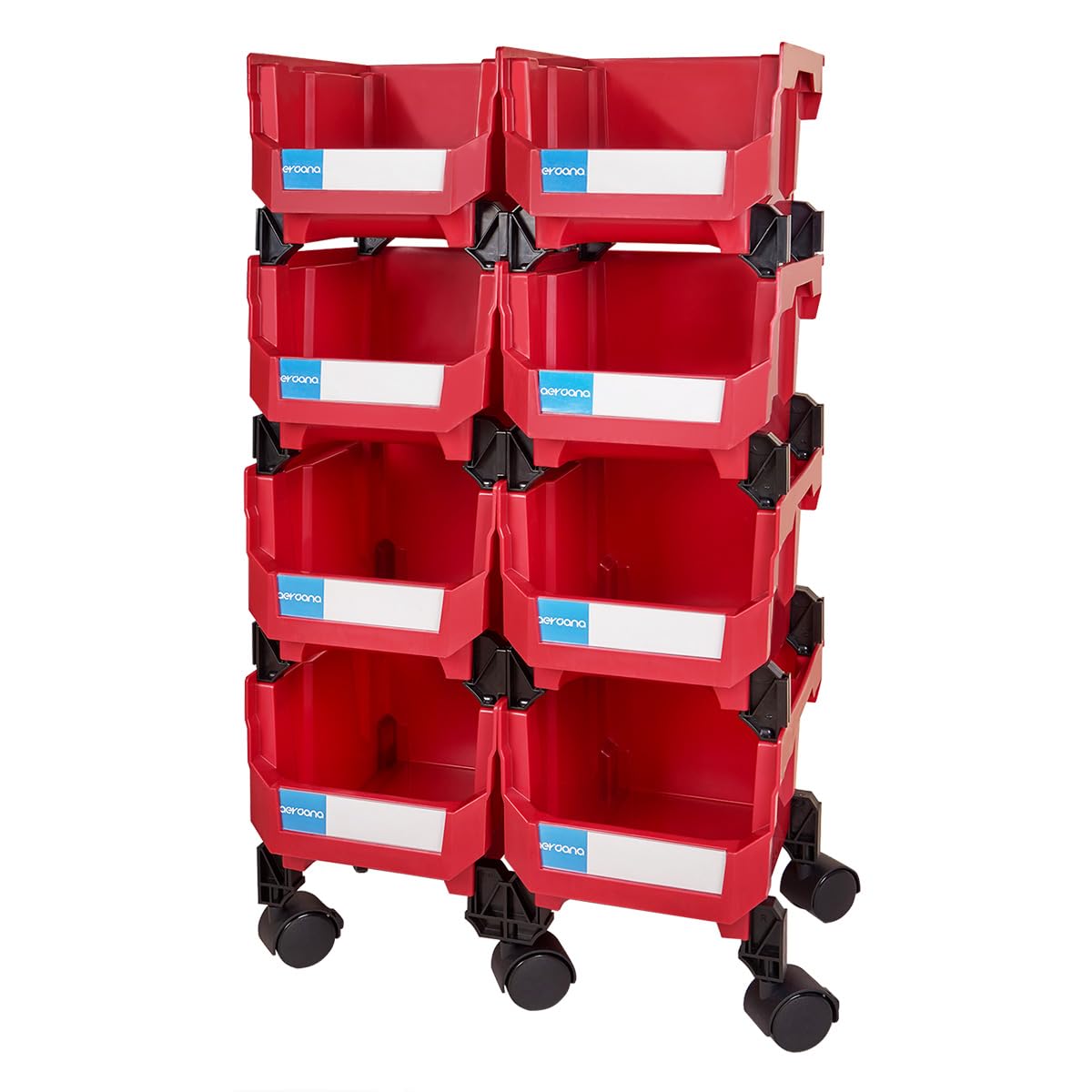AERCANA Movable stacking storage bins tool storage bins for workshop,garage,warehouse,Red, 8-Pack