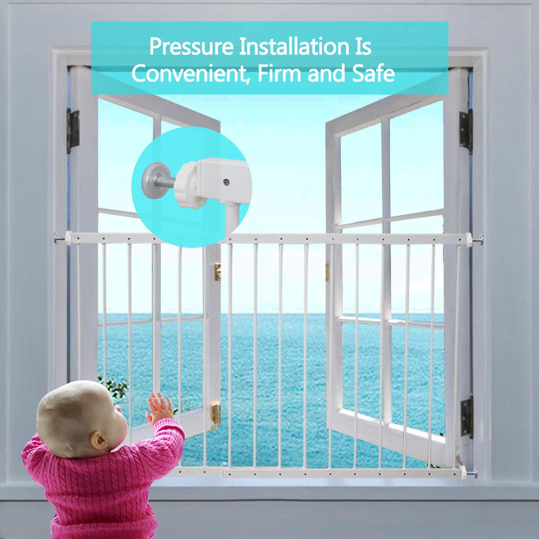 WAOWAO Window Safety Guards for Children Kids Child Toddler Pets Extra Wide White Tension Security Window Guard Gate for Home Fit 19.49-33.60" Sliding Windows (2Piece)