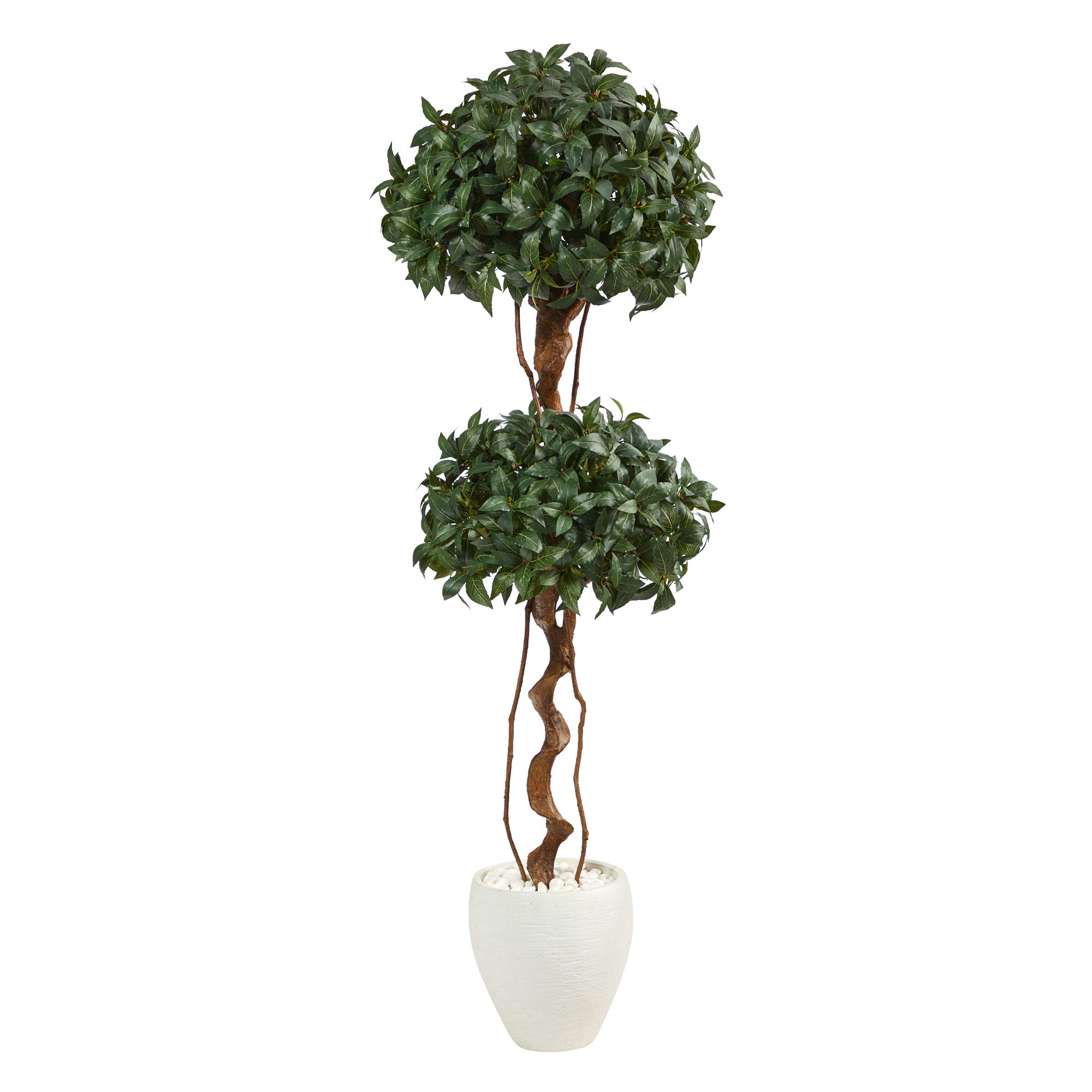 5.5ft. Sweet Bay Double Ball Topiary Artificial Tree in White Planter