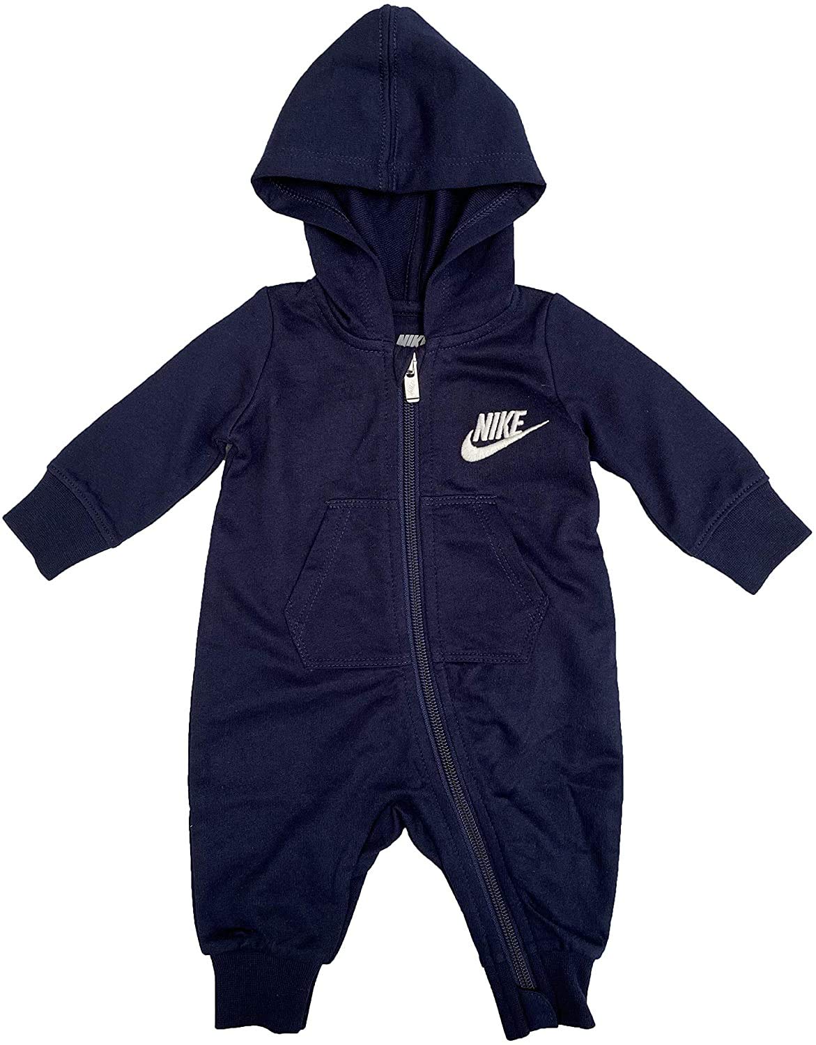 Nike Infant's Zip Front Long Sleeve Hooded Coverall Romper Obsidian (6M)