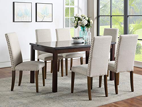 Merax Dining Chairs Set of 2 Parsons Diner Chair Upholstered Fabric Dining Room Chairs with Copper Nails Kitchen Chairs