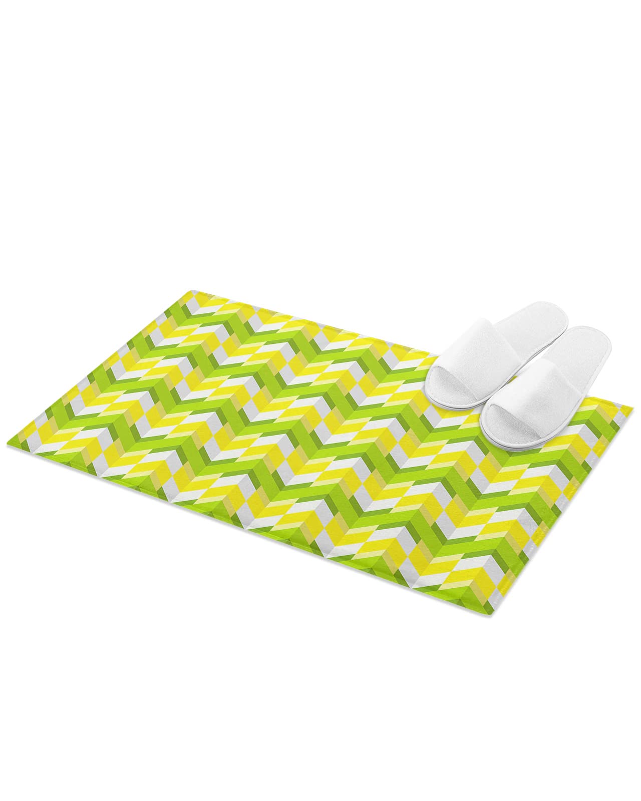 Abstract Geometry Plush Mats Indoor Doormat Bath Rugs Non Slip, Washable Cover Floor Rug Absorbent Carpets Floor Mat Home Decor for Kitchen Bathroom Bedroom Yellow and Green Zigzag Line 16x24in