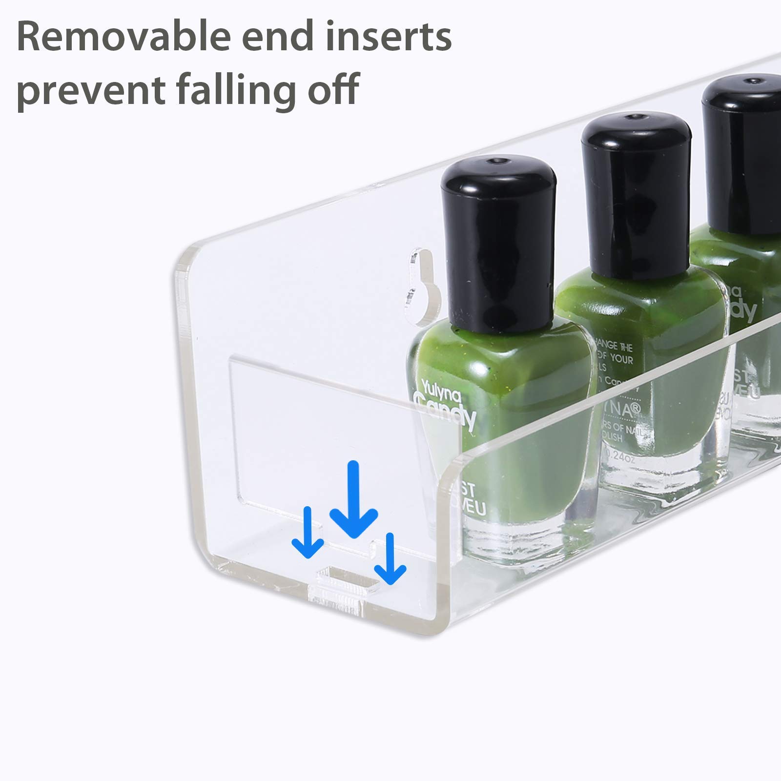 Umirokin 6 Packs Acrylic Nail Polish Rack Wall Mounted Shelf, Clear Nail Polish Wall Holder Display for Paint Perfume Essential Oils Organizer Holds up 54 to 96 Bottles, 15Inch