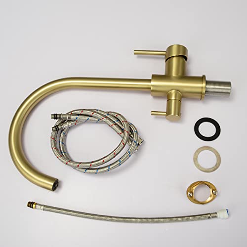 Techzm Tri Flow Water Filtration Kitchen Faucet 3 Way Water Filter Taps Brushed Golden