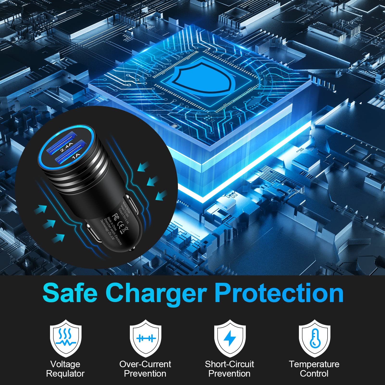 3.4A Fast Car Charger Type C Cigarette Lighter Plug USB Adapter Android Phone Charger Cable for Samsung Galaxy S24/A15/A54 5G/A14 5G/A53/A13/A23/A03S/A12/A32/A42/A52/A51/A71/S23/S22/S21/S20/S10/S9/S8
