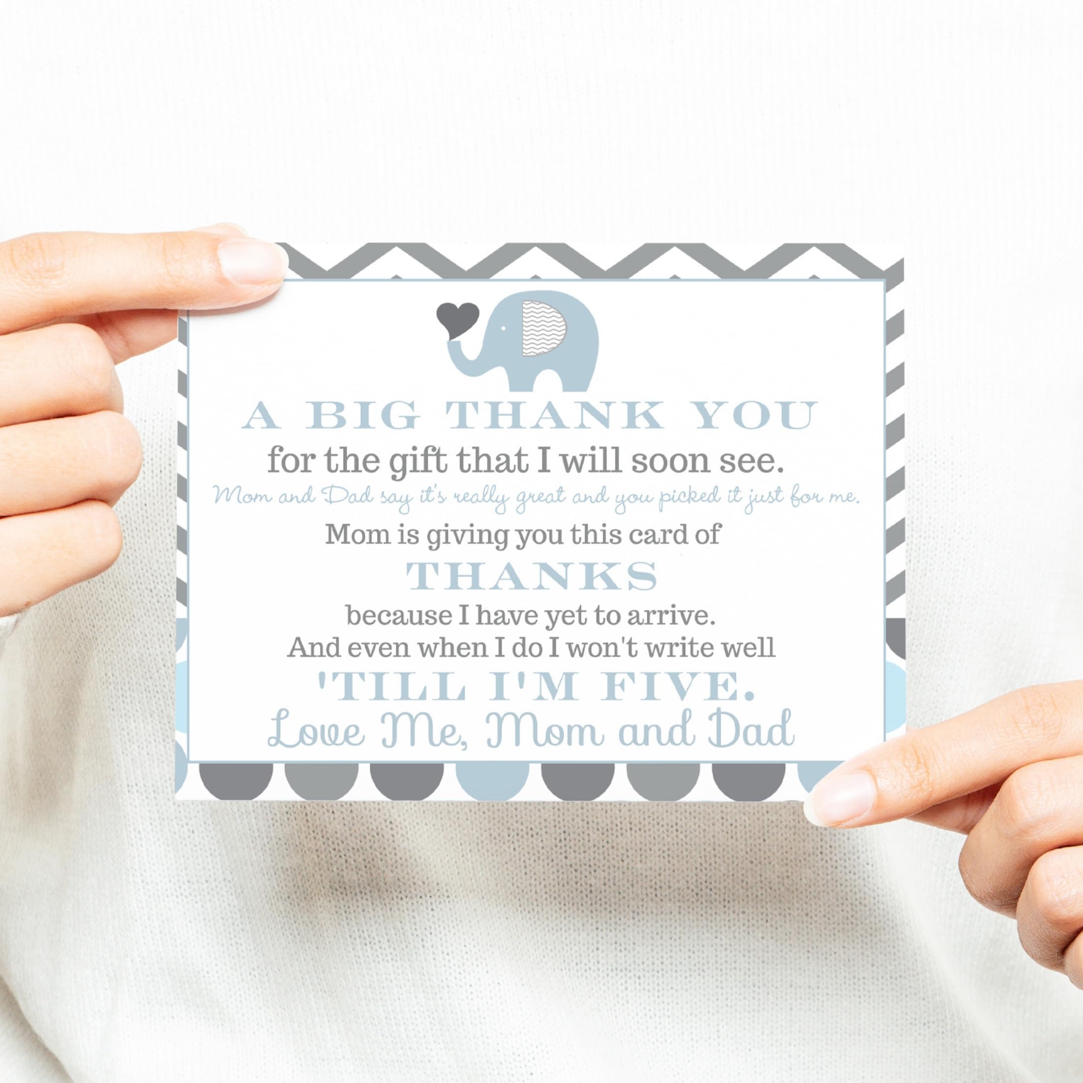 Paper Clever Party Blue Elephant Baby Shower Thank You Cards with Envelopes Blank Notes Prefilled Message Boys Personalize for Registry Gifts Cute Jungle Animal Set 4x6, 15 Pack Printed
