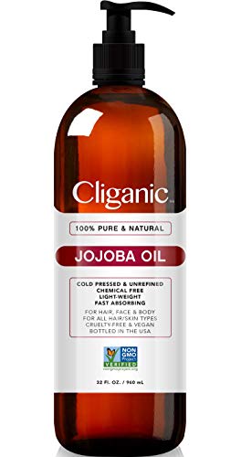 Cliganic Jojoba Oil Non-GMO, Bulk 32oz | 100% Pure, Natural Cold Pressed Unrefined Hexane Free Oil for Hair & Face