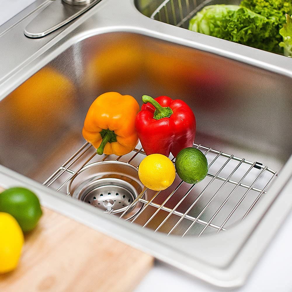 Alonsoo Kitchen Sink Grid and Sink Protectors, 25-1/8" x 12-7/8" Stainless Steel Sink Grate Sink Grids for Bottom of Kitchen Sink Centered Drain with Corner Radius1-1/2", Stainless Steel