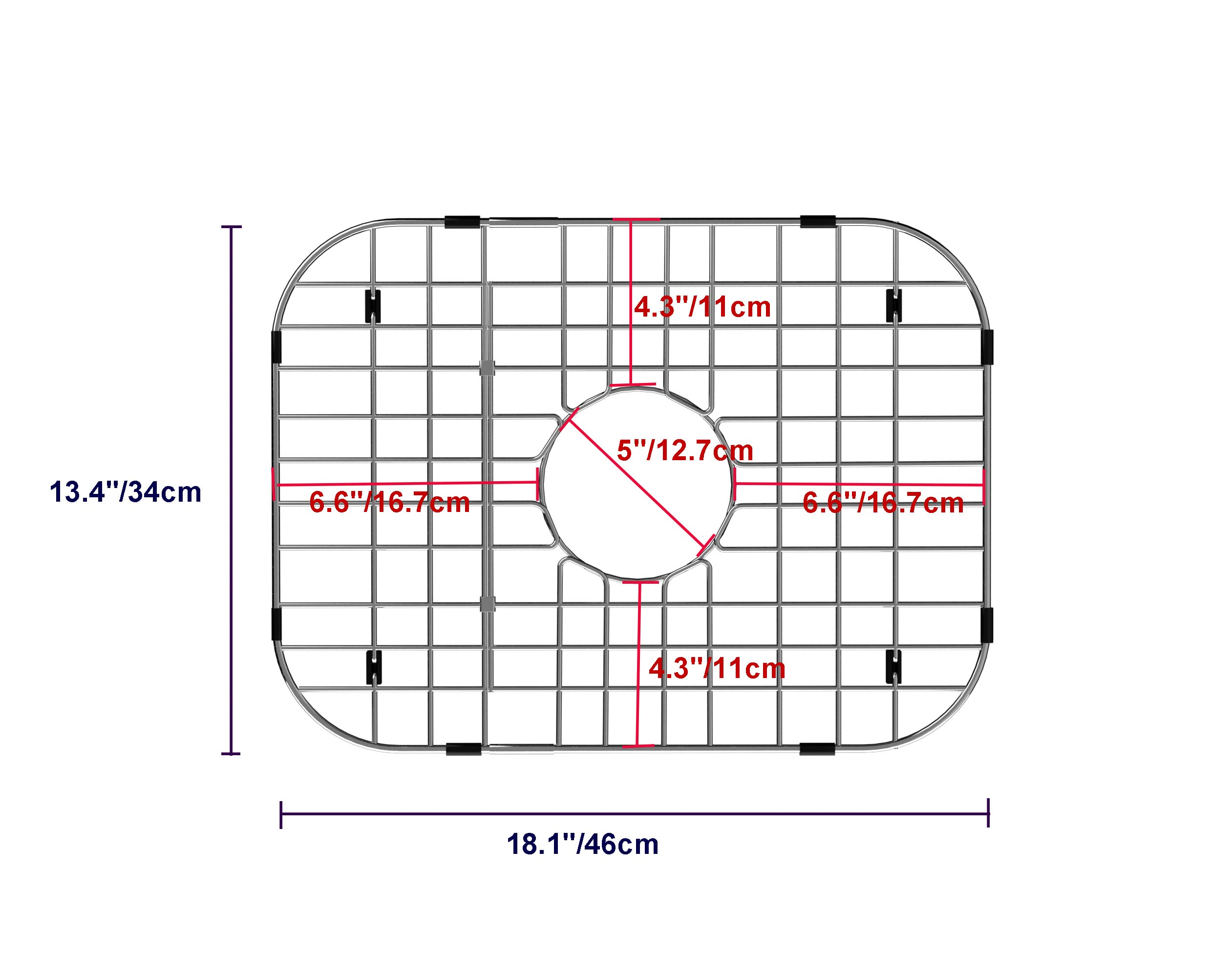 Alonsoo Sink Grid and Sink Rack Protectors, Stainless Steel 18-1/8" L x 13-3/8" Sink Grids for Bottom of Kitchen Sink Drain with Corner Radius, Stainless Steel