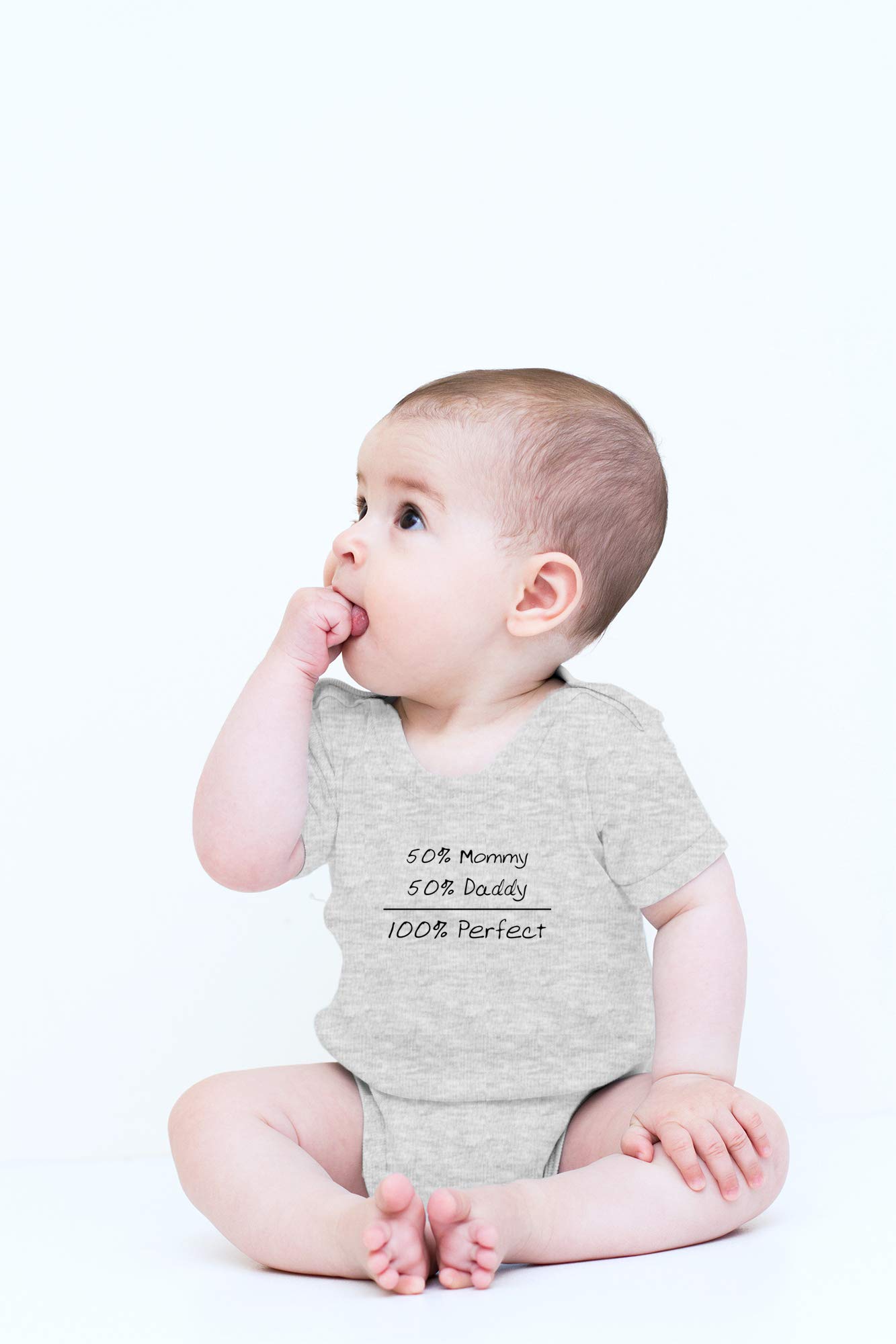 Crazy Bros Tee's 50% Mommy, 50% Daddy, 100% Baby Bodysuit Funny Cute Boy Girl Infant Outfit Adorable Romper (Newborn, Heather Grey)