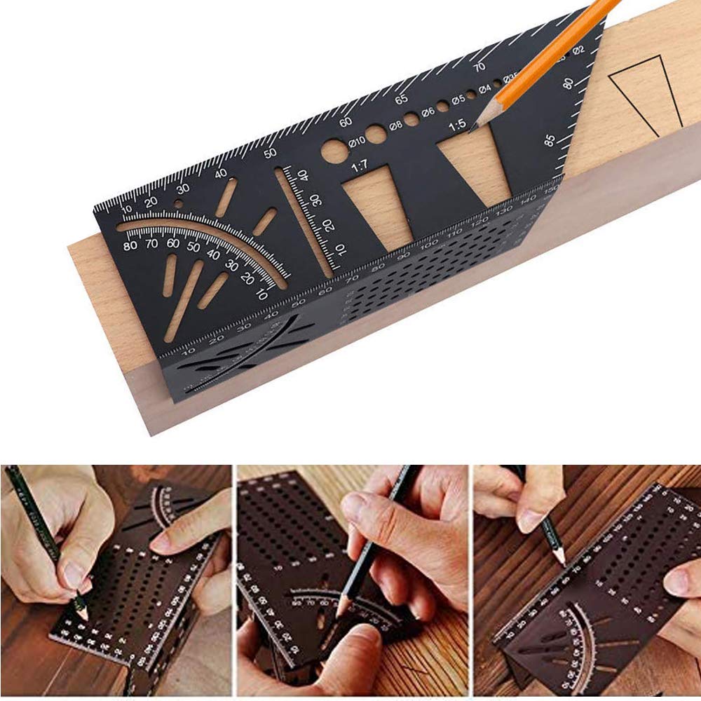 Aluminum Alloy Woodworking Square Size Measure Ruler, 3D Mitre Angle Measuring Tool, 45/90 Degree Carpenter's Layout Ruler Gauge Woodworking Accessories - Gifts for Men Dad Father Husband