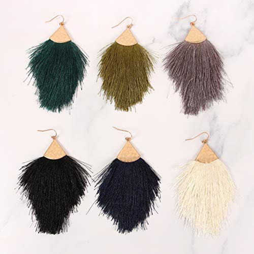 Bohemian Silky Thread Fan Fringe Tassel Statement Earrings - Lightweight Strand Feather Shape Dangles (Feather Fringe - Mint)